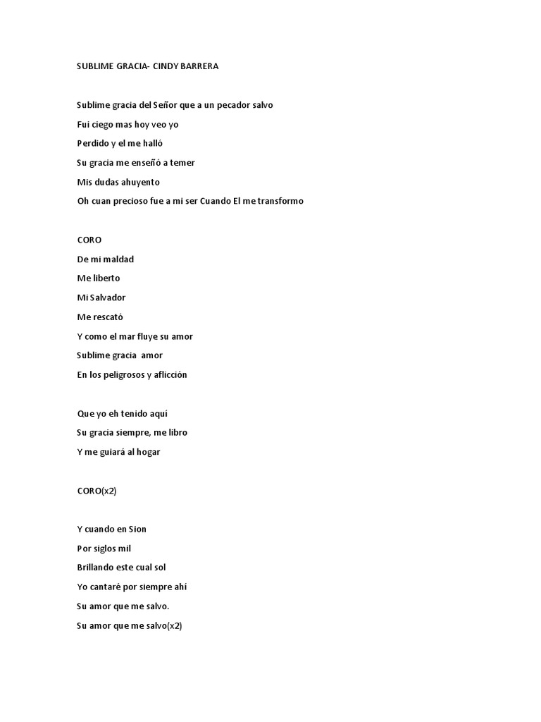 Sublime Gracia- letra