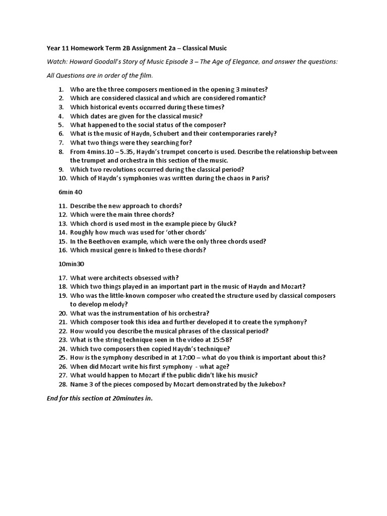 Classical Music: Episode 3 Questions | PDF
