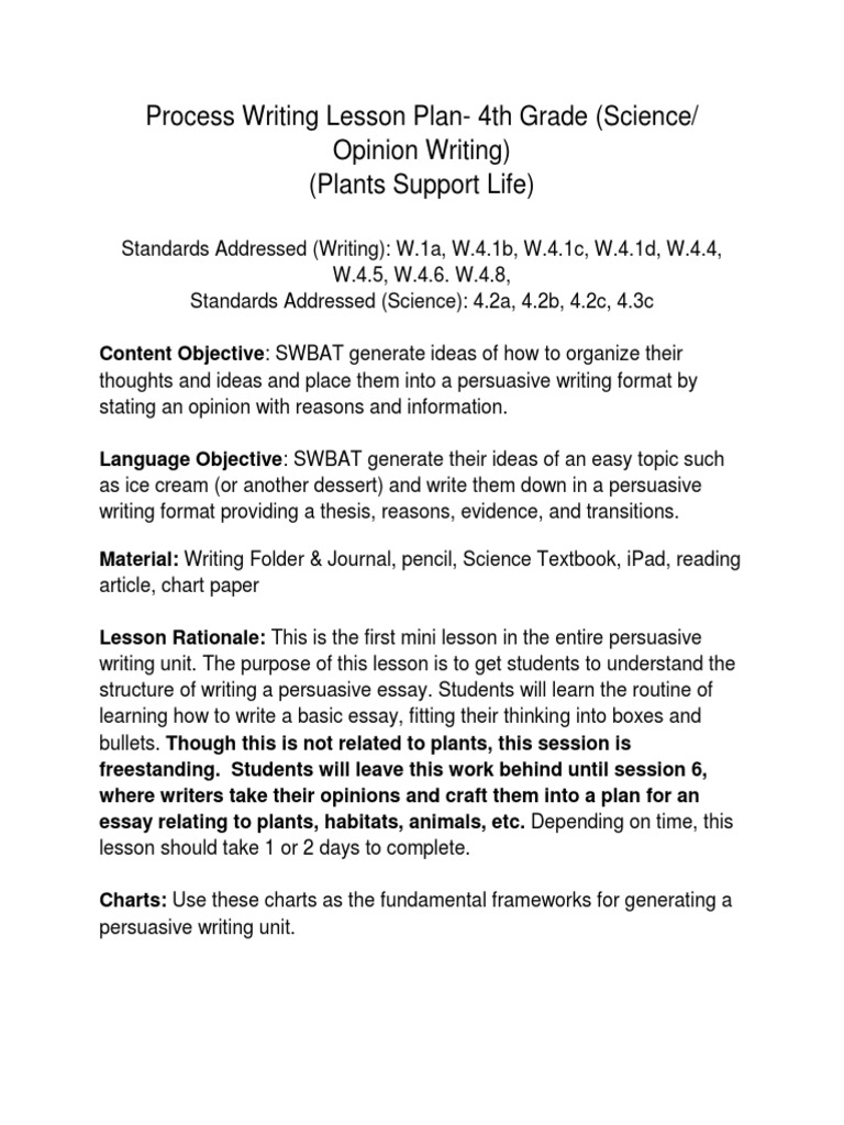 4th Grade Process Writing Plan: Persuasive Essay | PDF | Essays | Paragraph