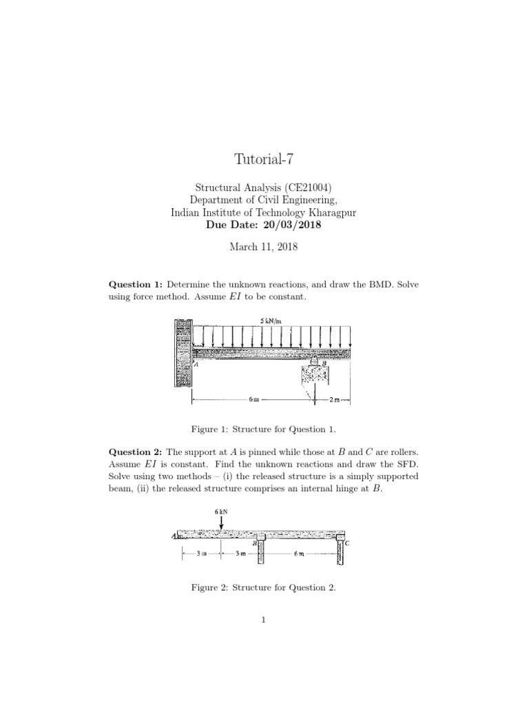 Structural Analysis Tutorial 7 | PDF | Structural Analysis | Bending