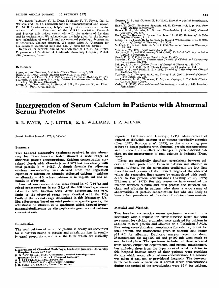 Calcio Corregido Por Albúmina - BMJ Artículo Clásico PDF | PDF | Blood ...