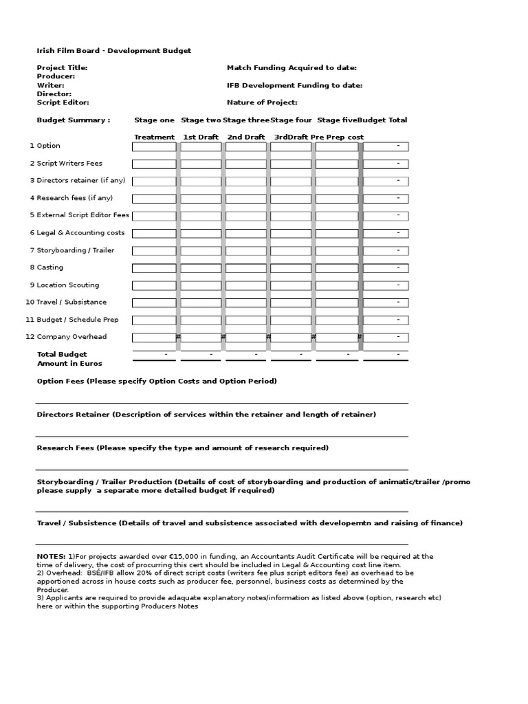 Development Budget Template For Feature Film | PDF | Business | Economies