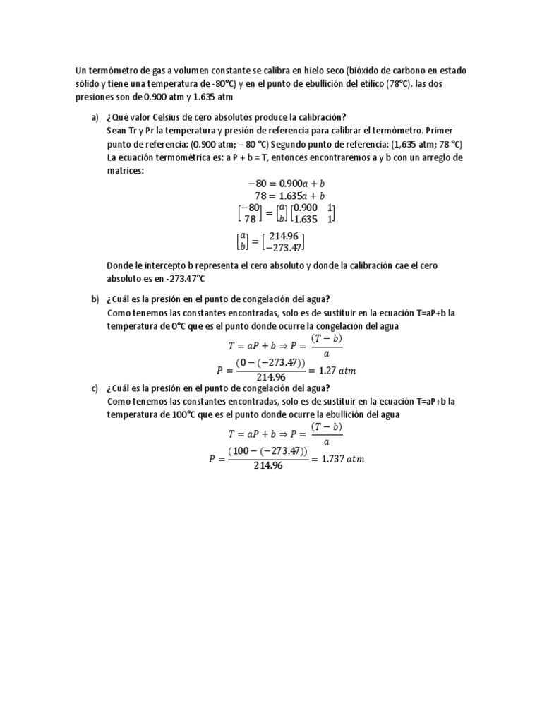 Ejercicio Termometro de Gas de Volumen Constante | PDF | Métodos y ...