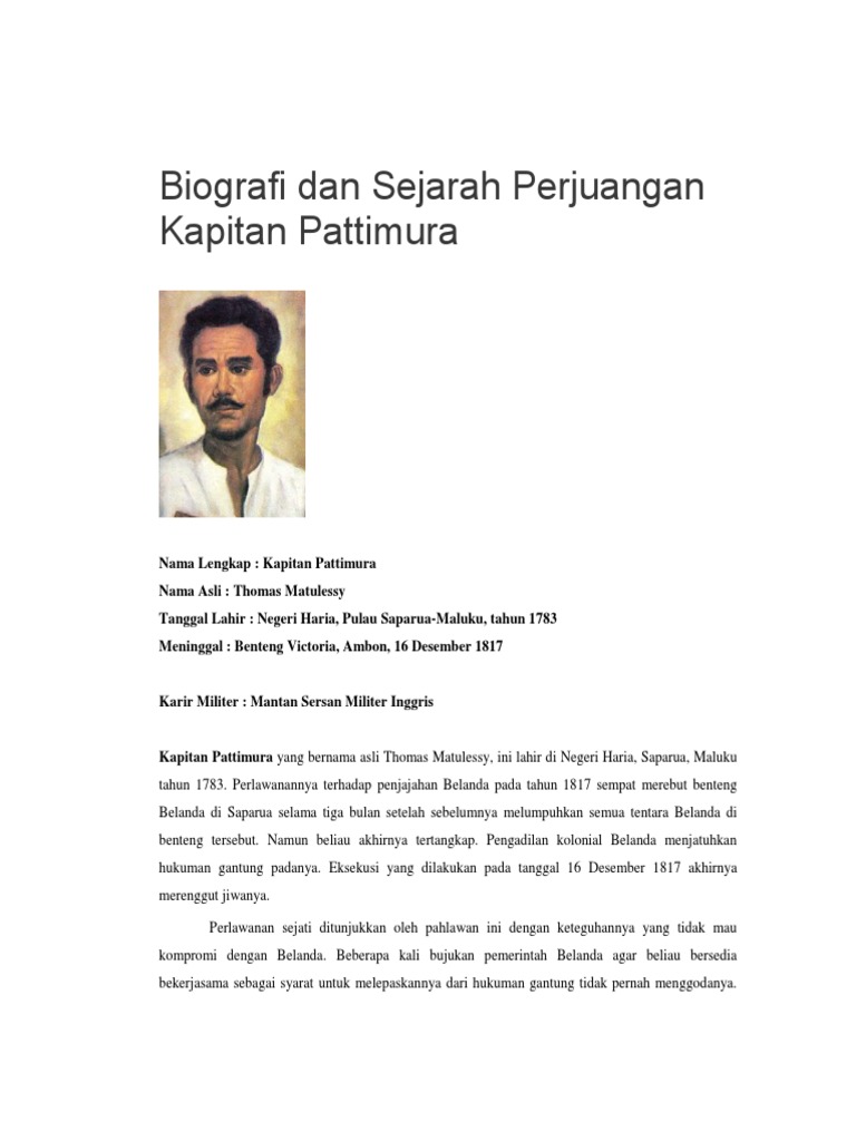 Biografi Dan Sejarah Perjuangan Kapitan Pattimura | PDF