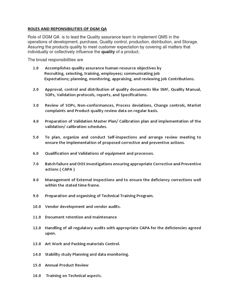 DGM Roles and Responsibilities Overview | PDF | Verification And ...