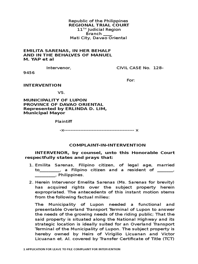 Complaint in InterventionEDITED | PDF | Intervention (Law) | Lawsuit