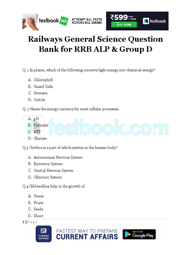 RRB Group D Science Question Bank | PDF | Hydrogen | Volt