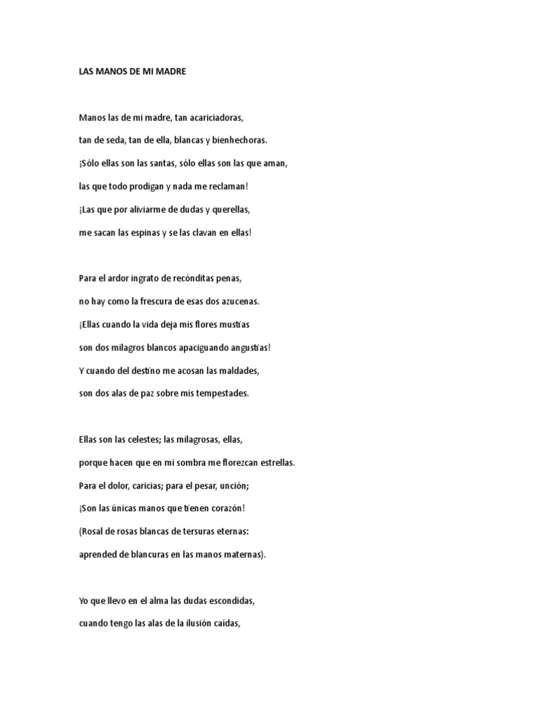 Poema Las Manos De Mi Madre Mario Benedetti Pdf