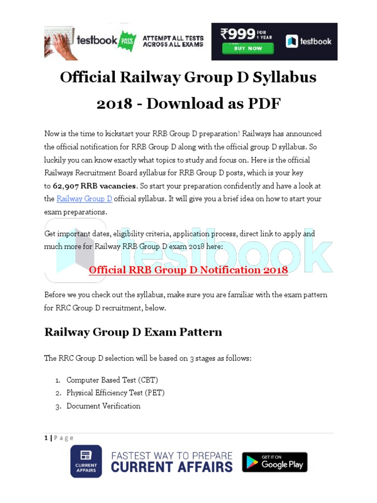Official Railway Group D Syllabus 2018 - Download As PDF | PDF | Ratio ...