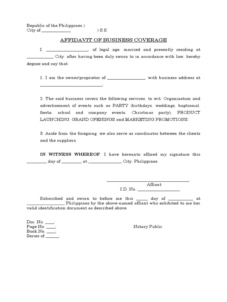 Affidavit of Business Coverage Philippines | PDF