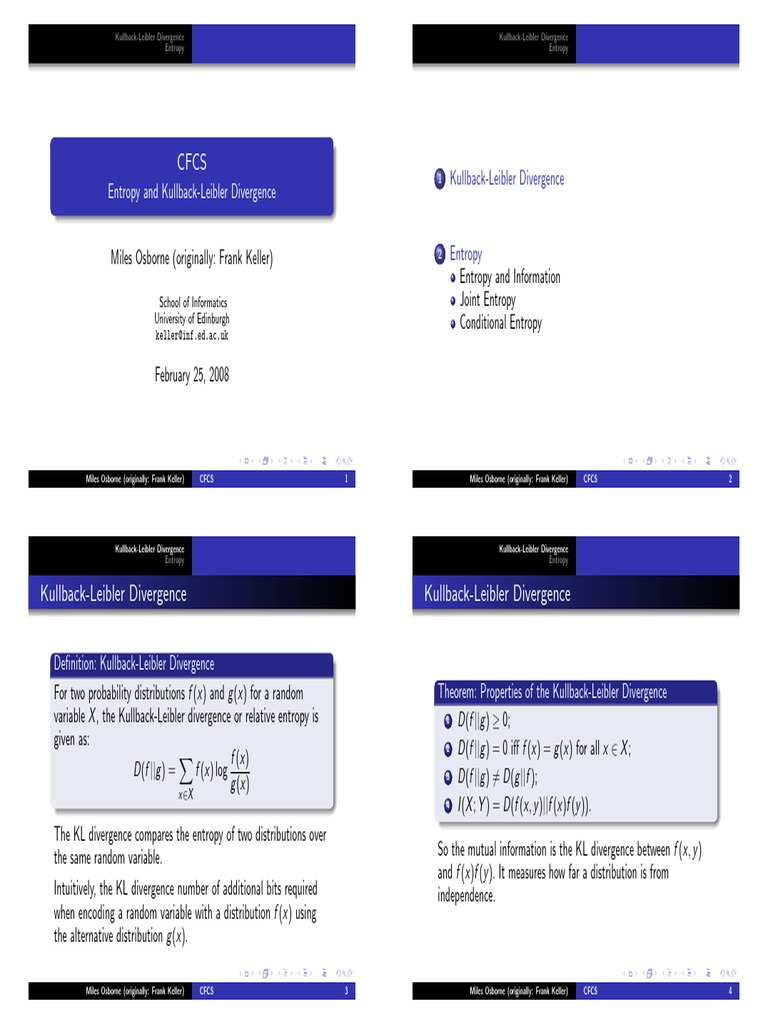 Entropy and Kullback-Leibler Divergence | PDF | Probability ...