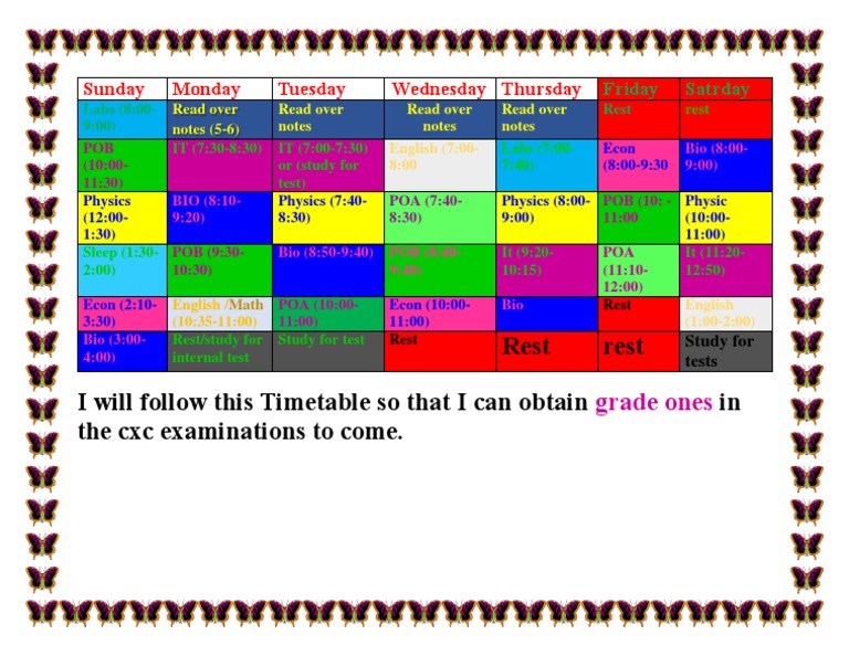 Rest Rest I Will Follow This Timetable So That I Can Obtain in The CXC ...