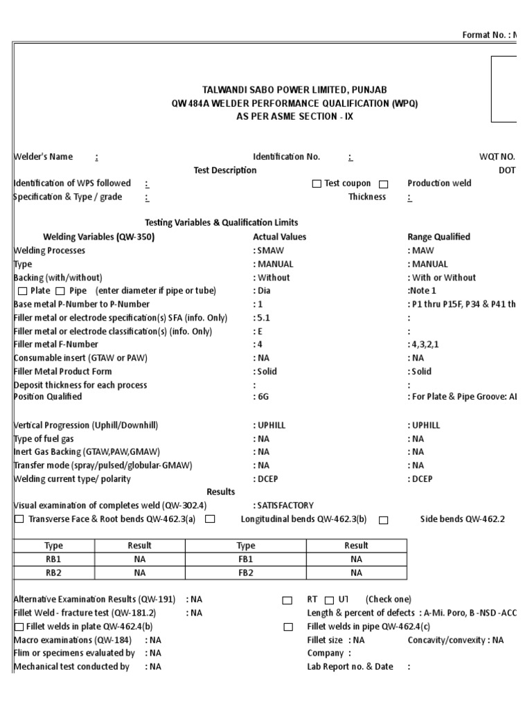 WPQ Format | Welding | Metalworking
