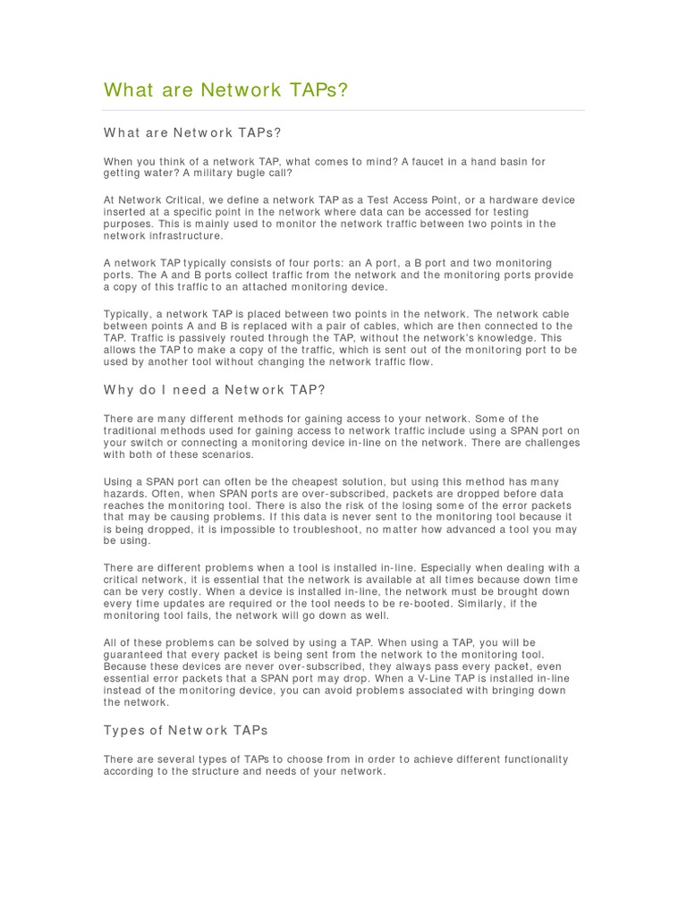 What Are Network Taps? | PDF | Computer Network | Surveillance