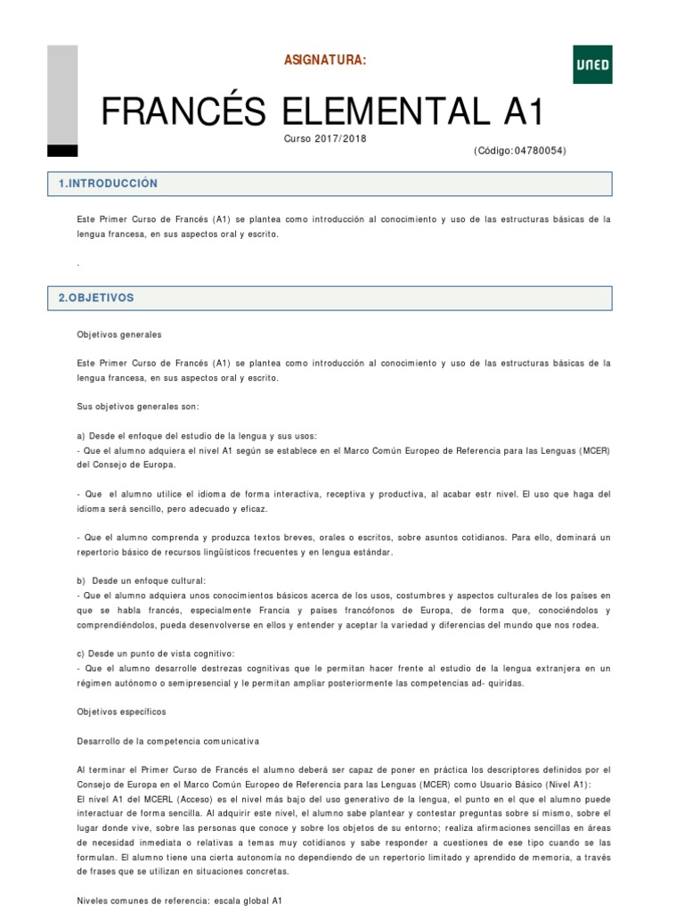Frances A1 Guia | PDF | Prueba (evaluación) | Palabra