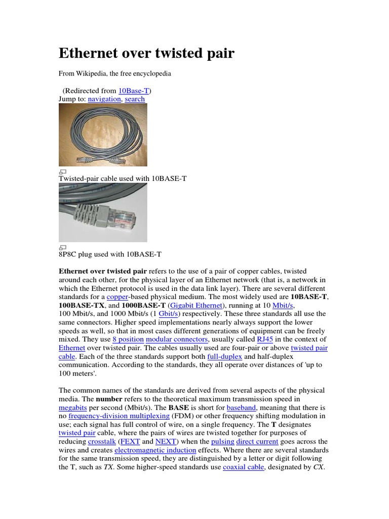 Ethernet Over Twisted Pair | PDF | Telecommunications Standards ...