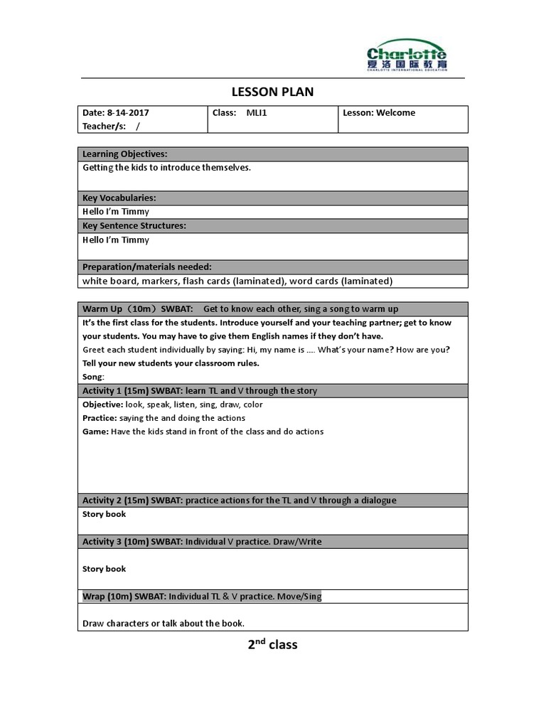 Lesson Plan: Getting The Kids To Introduce Themselves | PDF