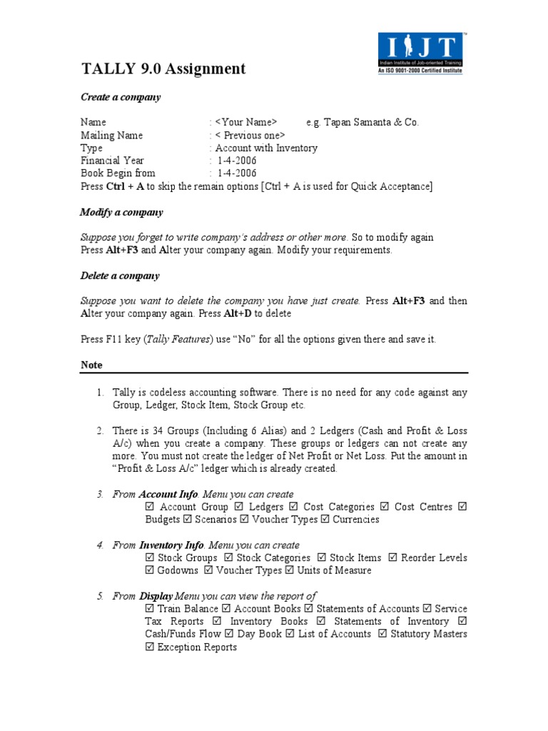 Tally 9 Assignment | PDF | Value Added Tax | Debits And Credits
