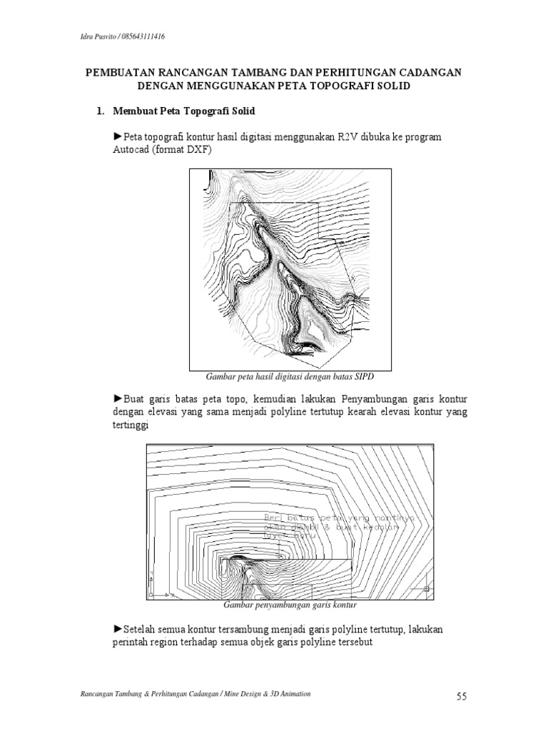 Pembuatan Rancangan Tambang Dan Perhitungan Cadangan Dengan Menggunakan Peta Topografi Solid | PDF