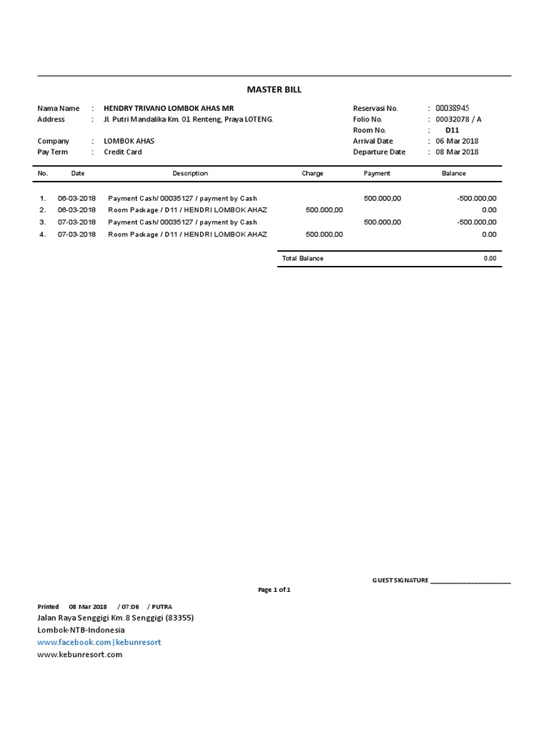 Master Bill: Hendry Trivano Lombok Ahas MR | PDF