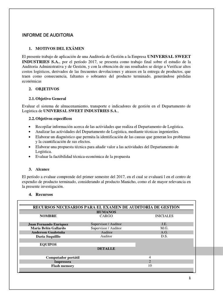 Informe Auditoría | PDF | Calidad (comercial) | Logística