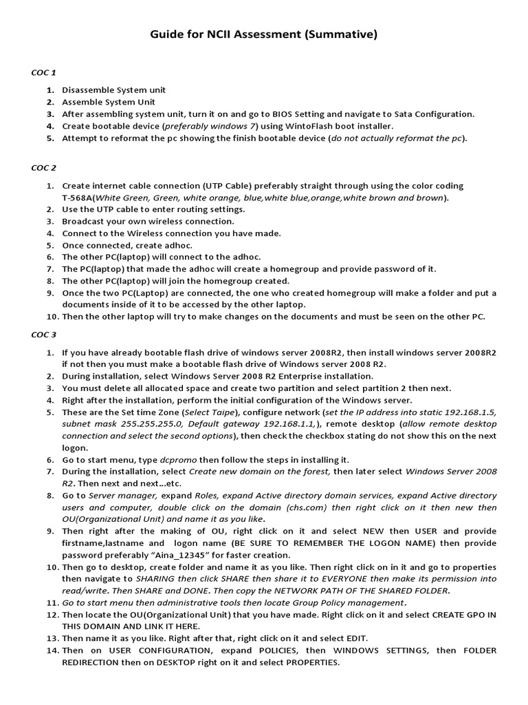 Guide For NCII Assessment | PDF | Group Policy | Communications Protocols