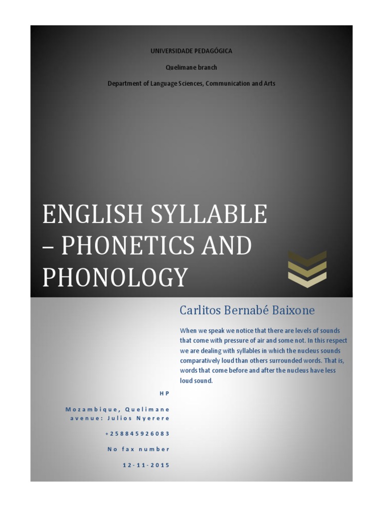 English Syllable Phonetics and Phonology PDF | PDF | Syllable | Consonant