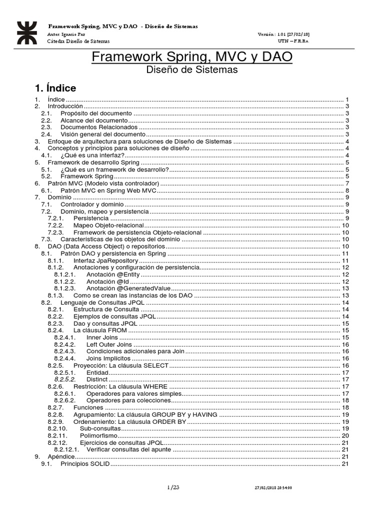 Framework Spring MVC y DAO v1 01 | PDF | Marco de software | Modelo ...