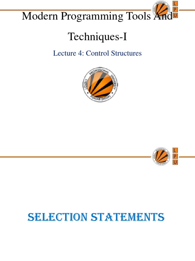 Modern Programming Tools and Techniques-I: Lecture 4: Control ...