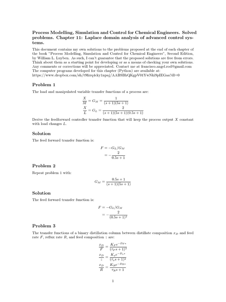 Process Modelling, Simulation and Control For Chemical Engineers ...