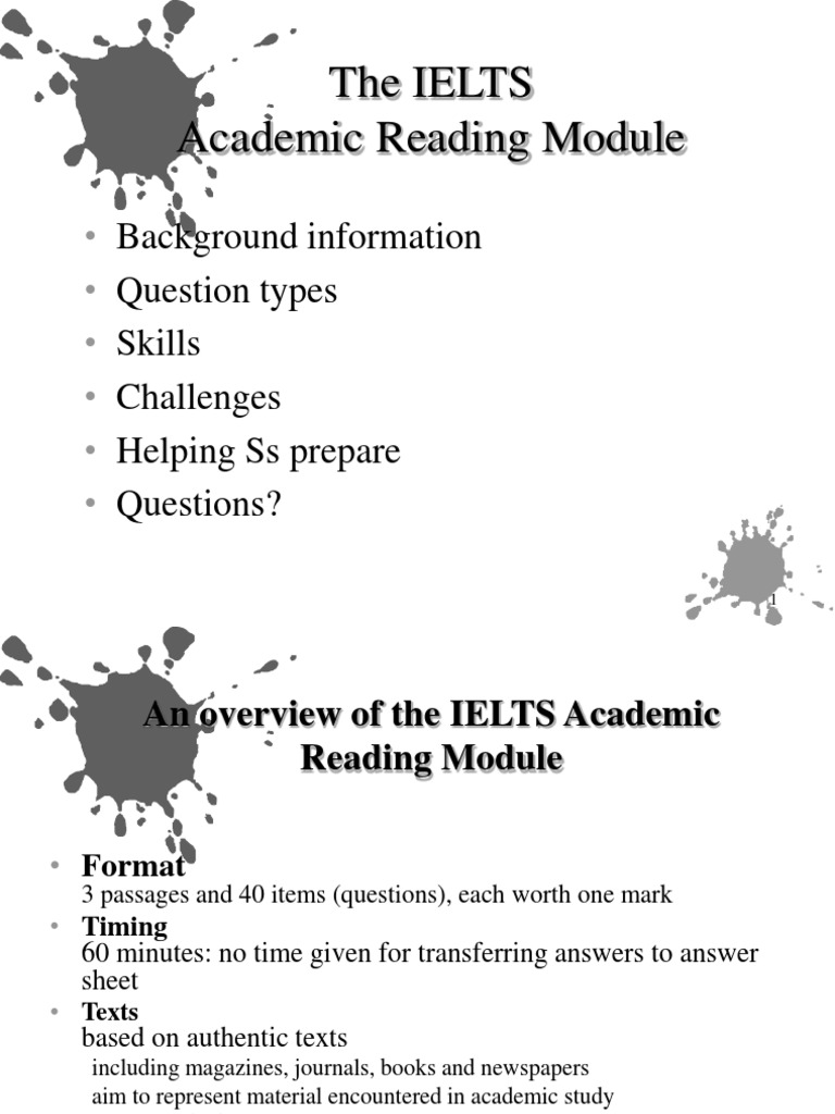 The Ielts Academic Reading Module: Background Information Question Types Skills Challenges ...