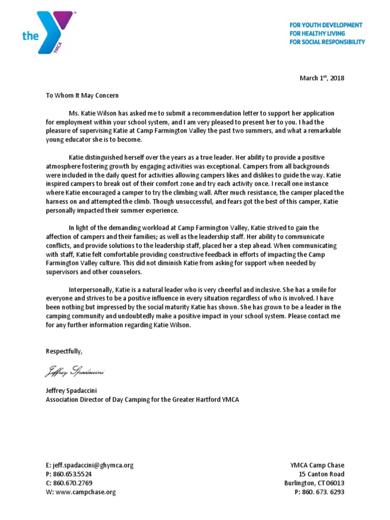 Letter of Recommendation From Jeff Ymca | PDF | Social Psychology ...