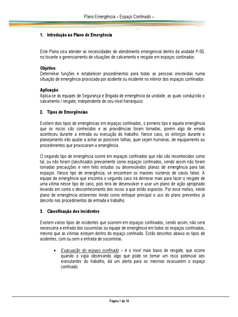 Plano de Emergência para Resgate em Espaços Confinados | PDF | Resgate ...