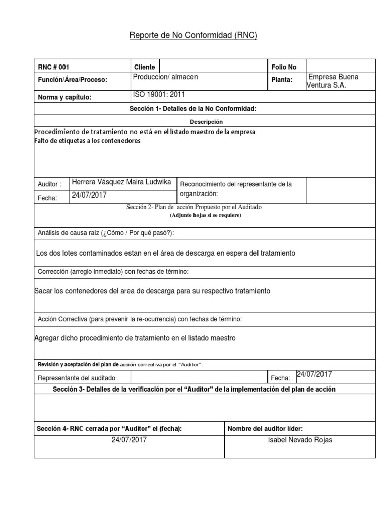 Formato De No Conformidad Pdf 2062