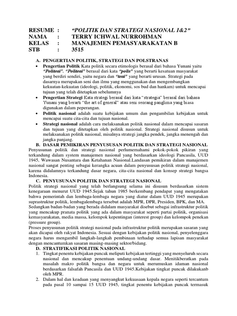 Resume Politik Dan Strategi Nasional 12 