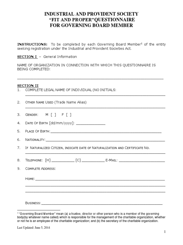 Fit and Proper Questionnaire | PDF | Trustee | Board Of Directors