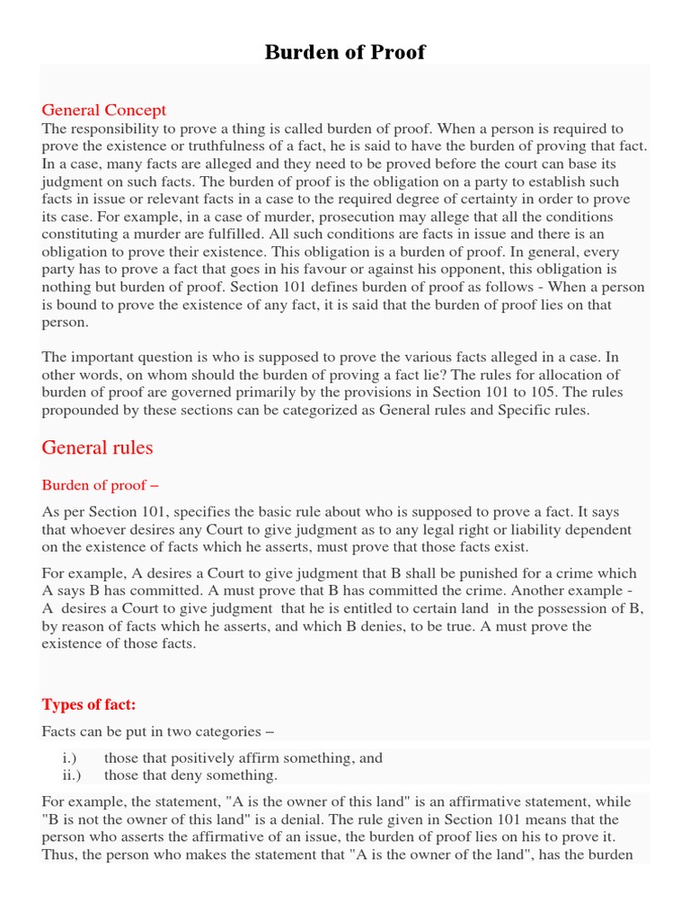 Burden of Proof: General Rules | PDF | Burden Of Proof (Law ...