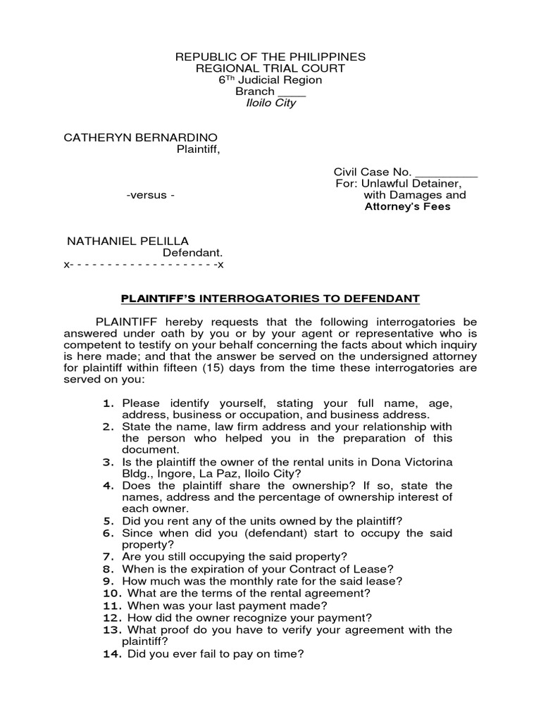 Interrogatories To Parties | PDF | Interrogatories | Lease