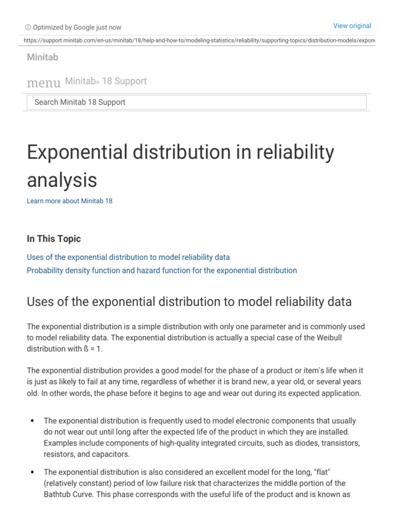 Exponential Distribution in Reliability Analysis - Minitab | PDF | Reliability Engineering ...