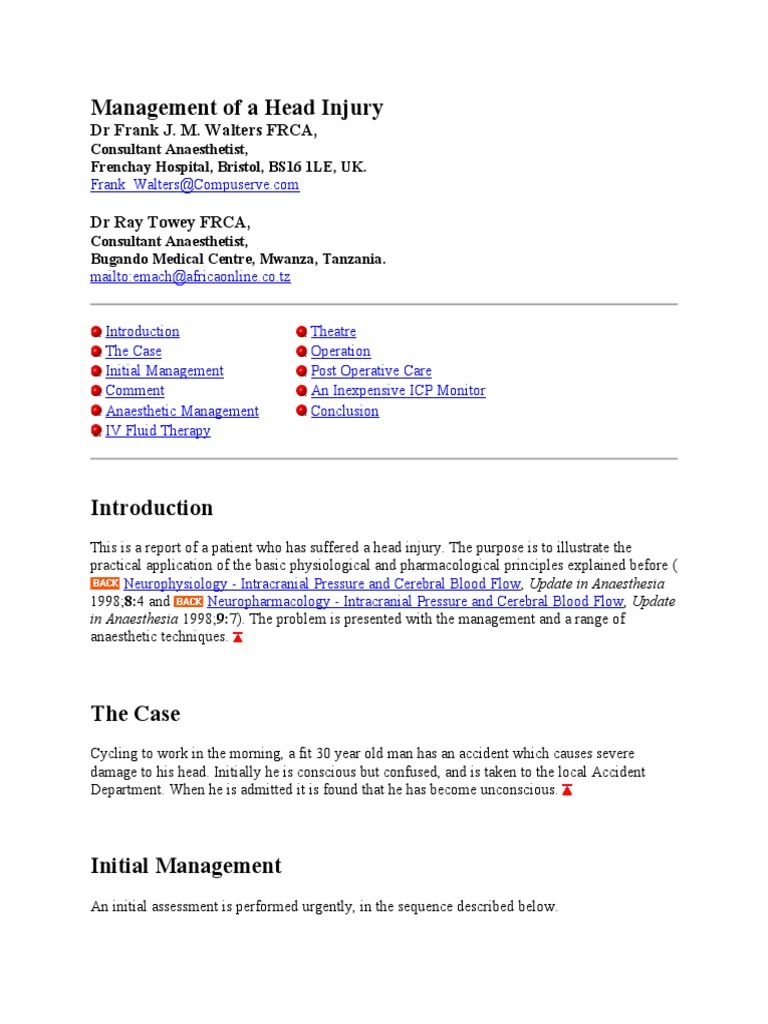 Management of A Head Injury | PDF | Blood Pressure | Traumatology