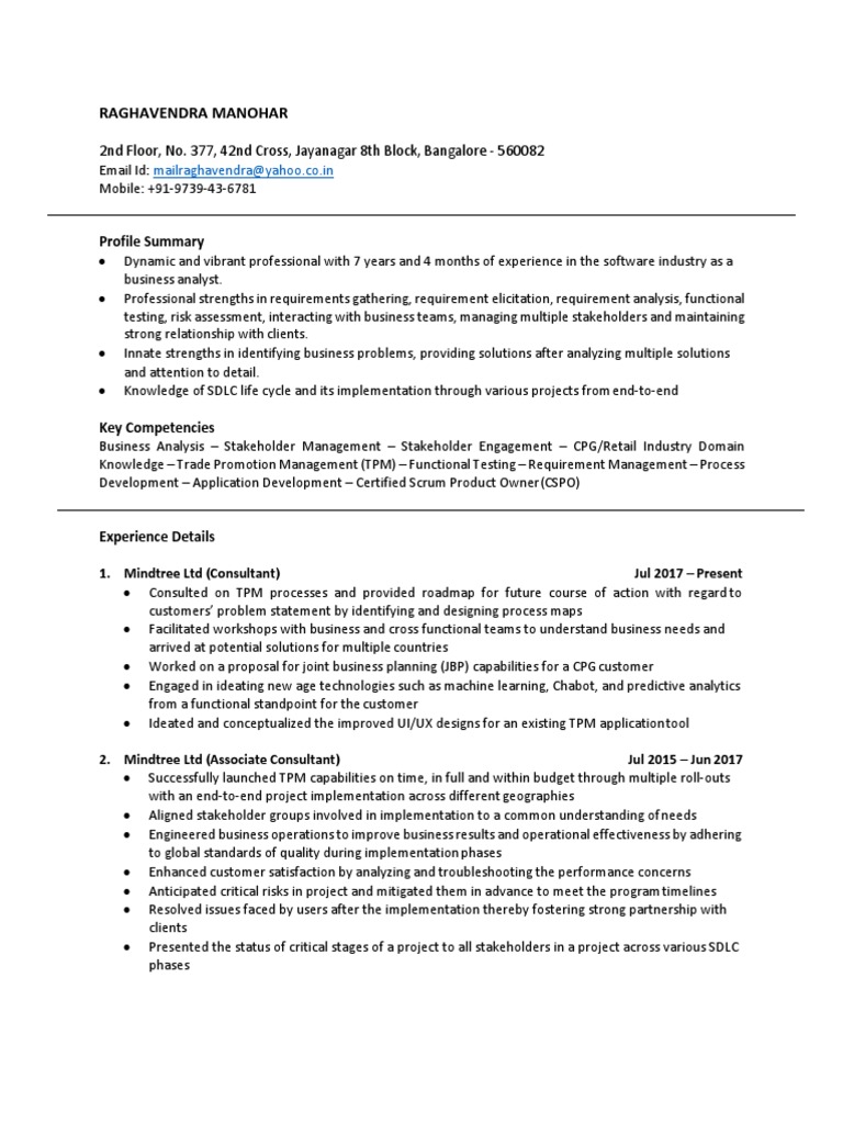 Resume - Raghavendra Manohar | PDF | Information Management | Systems ...