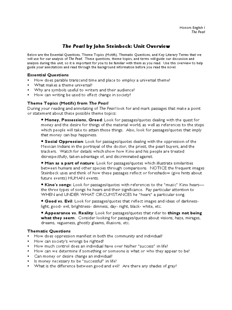 The Pearl Unit Lit Guide | PDF