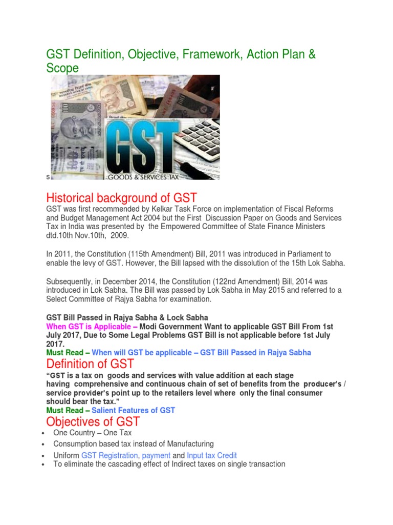 GST Definition, Objective, Framework, Action Plan & Scope: Historical ...