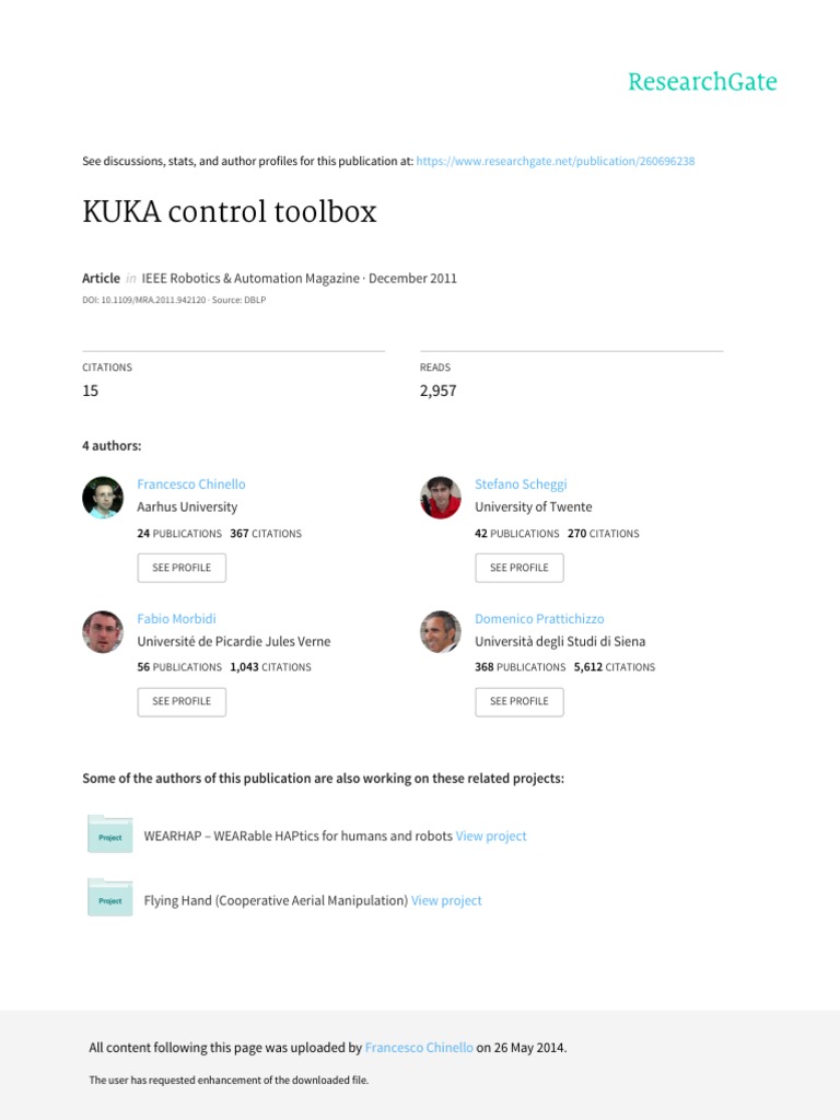 KUKA Control Toolbox | PDF | Kinematics | Matlab