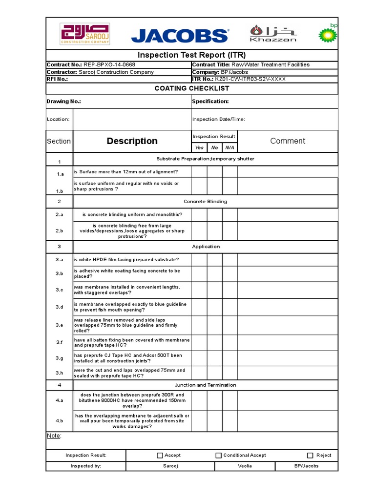 Description: Inspection Test Report (ITR) | PDF | Concrete | Engineering