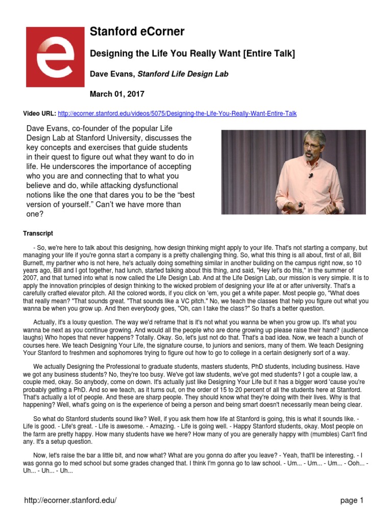 Designing Your Life at Stanford | PDF | Software Release Life Cycle ...