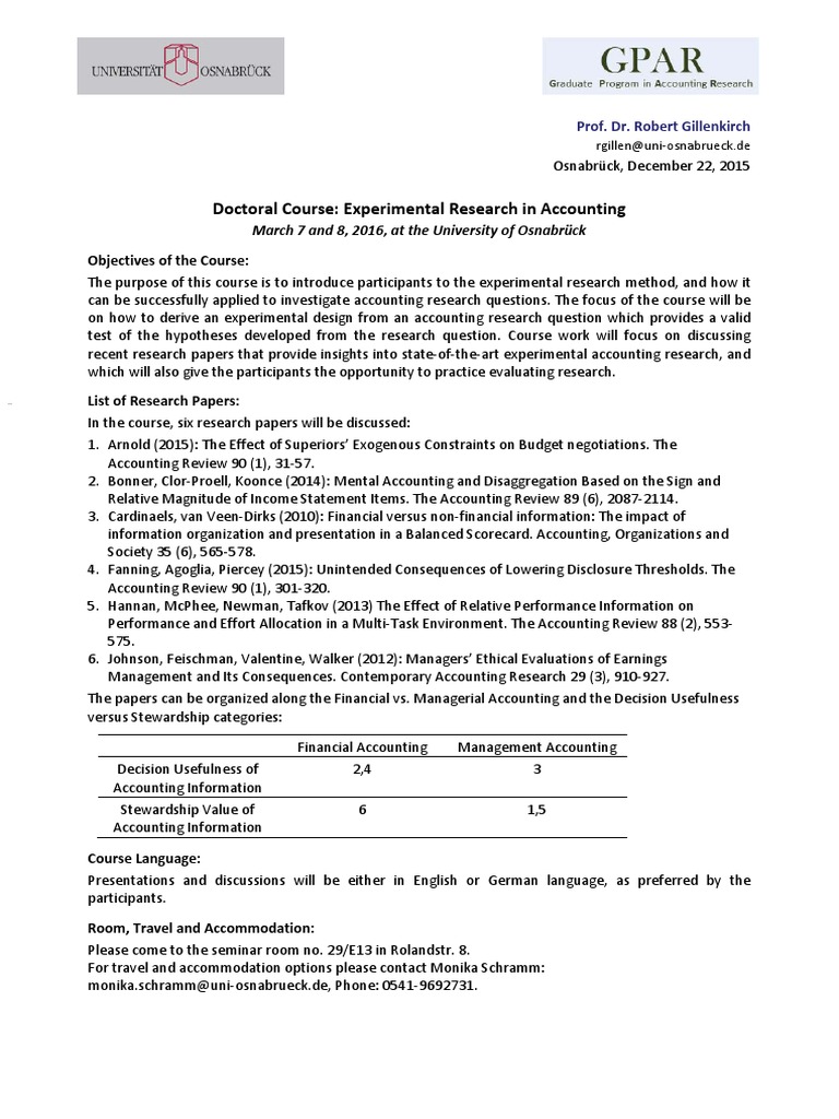 Gillenkirch Syllabus Gpar | PDF | Experiment | Design Of Experiments