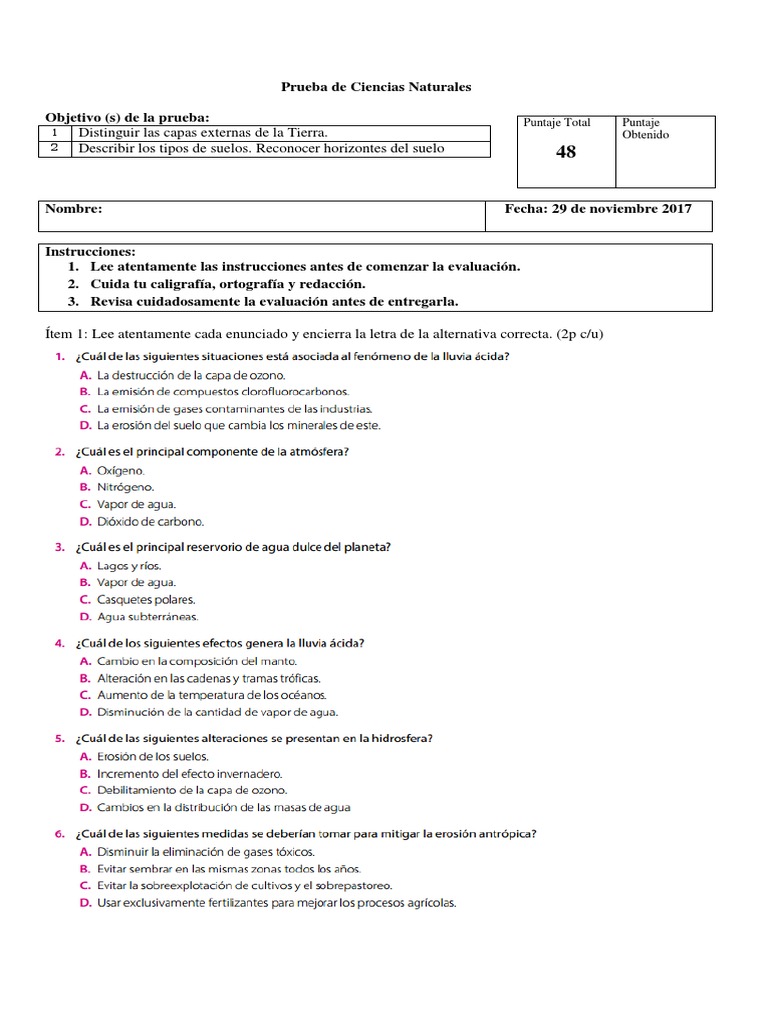 Prueba Capas de La Tierra | PDF | Suelo | Materiales naturales