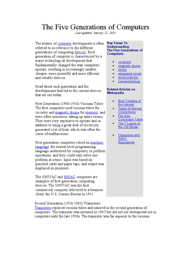 The Five Generations of Computers | PDF | Integrated Circuit | Transistor