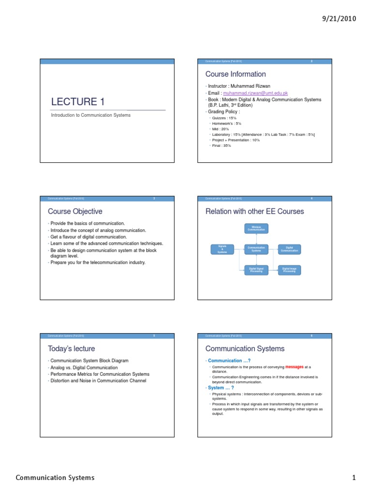 Course Information: Introduction To Communication Systems | PDF ...
